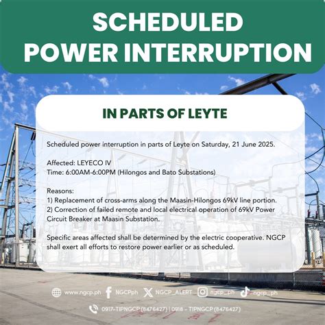 National Scheduled Power Interruption In Parts Of Leyte On Saturday 21 June 2025 Affected