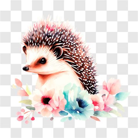 Descarga Erizo Lindo Sentado En Flores Coloridas Pngs En Línea