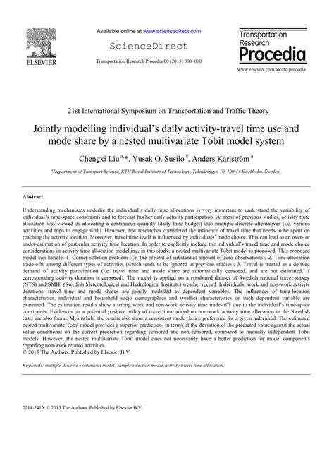 Pdf Jointly Modelling Individuals Daily Activity Travel Time Use And