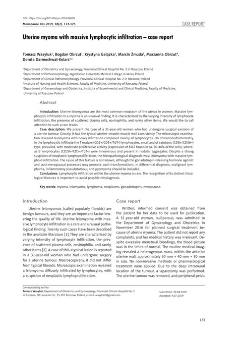 Pdf Uterine Myoma With Massive Lymphocytic Infiltration Case Report