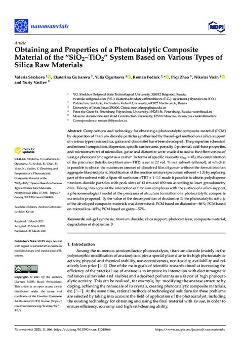 Pdf Obtaining And Properties Of A Photocatalytic Composite Material