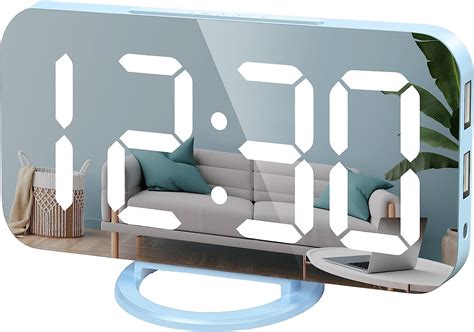 Wulawindy Reloj Despertador Digital Pantalla Led De Espejo Grande Con
