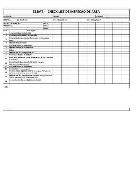 Check List De Ssma Área Pdf