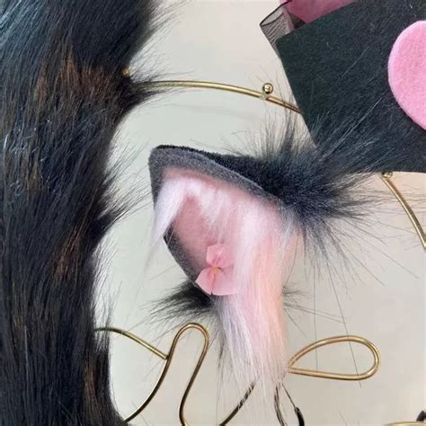 Black Pink Neko Ears And Tailcat Ears And Tailkitty Etsy