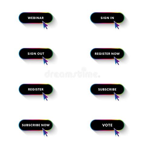 black buttons set with long shadow spectrum gradient vector