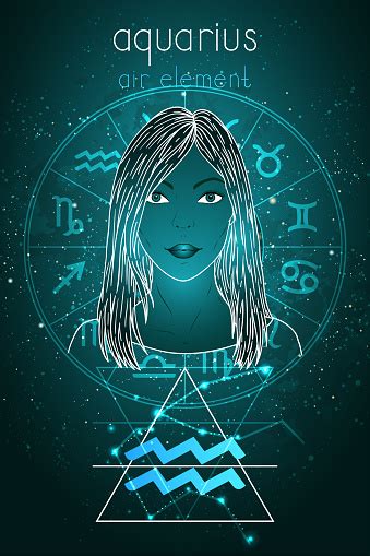 물병 자리 조디악 기호 별자리와 초상화 아름다운 소녀의 벡터 그림 점성술 기호에 대한 스톡 벡터 아트 및 기타 이미지 점성술 기호 벡터 별자리 Istock