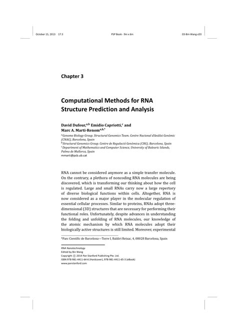 Pdf Computational Methods For Rna Structure Prediction And Analysis