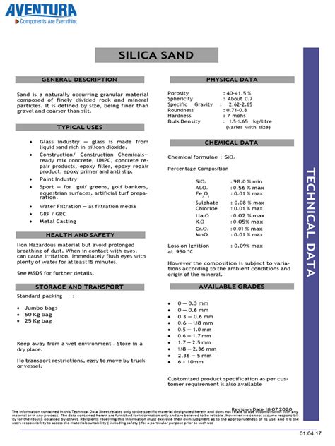 Tds Silica Sand Pdf Silicon Dioxide Sand