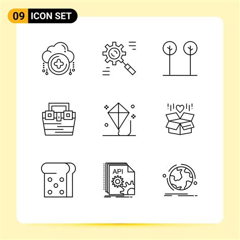 9 Thematic Vector Outlines And Editable Symbols Of Toolkit Construction Process Box Plant