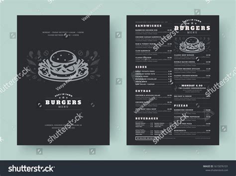 Burger Restaurant Menu Layout Design Brochure Stock Vector Royalty