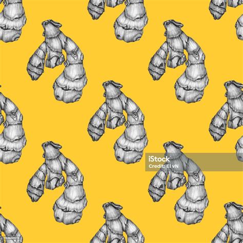 생강 뿌리와 완벽 한 패턴 연필 스케치 색 손으로 노란색 오렌지 배경에 그려진 0명에 대한 스톡 벡터 아트 및 기타 이미지 0명 건강한 생활방식 검은색 Istock