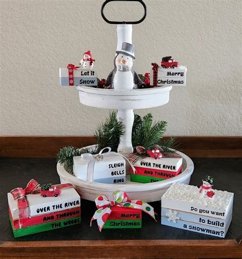 Christmas Book Stack Decor Etsy