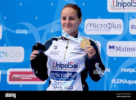 Chiara Pellacani Of Italy Celebrates Her Gold Medal On The Podium Of