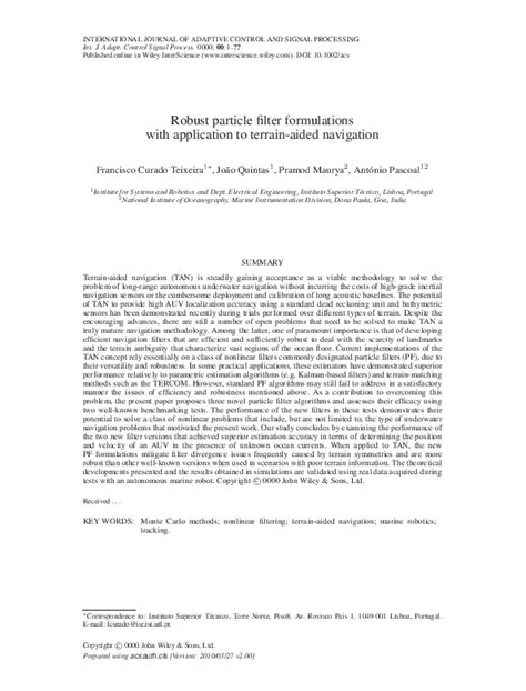 Pdf Robust Particle Filter Formulations With Application To Terrain Aided Navigation