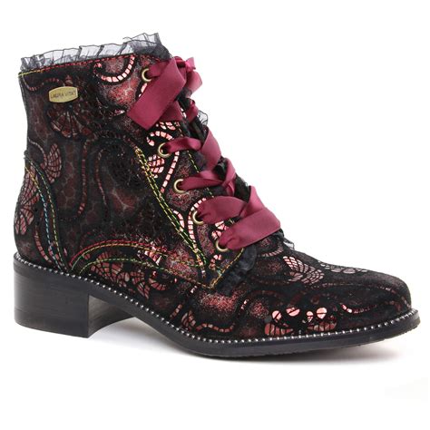 Laura Vita Emcmao Wine bottine à lacets noir rose automne hiver TROIS PAR