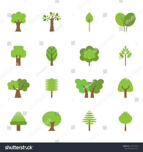 Flat Icon Tree Collection Isolated On Stock Vector Royalty Free 1673776423 Shutterstock