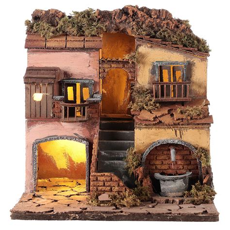 Borgo Presepe Napoletano Stile 700 Con Fontana 30x30x30 Vendita