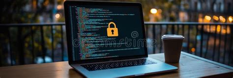 cyber security software development with code on screen and padlock