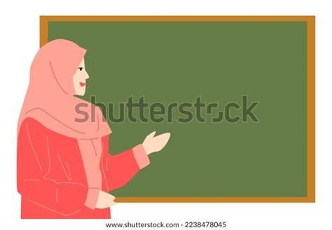 Teacher Wearing Hijab Explaining Blank Chalkboard Stock Vector Royalty
