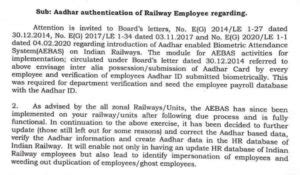 Aadhar Enabled Biometric Attendance System AEBAS On Indian Railways