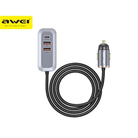 Awei C Dual Usb And Dual Type C Fast Charging W Quick Charge Car Charger Meter Cable