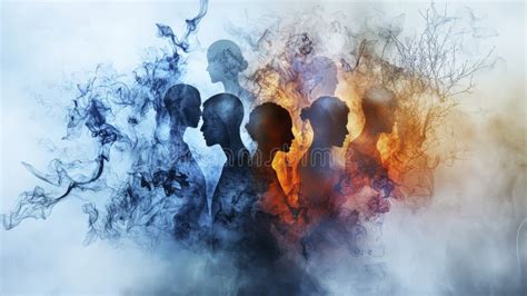 Artistic Exploration Of Human Silhouettes In An Ethereal Abstract Environment Stock Illustration