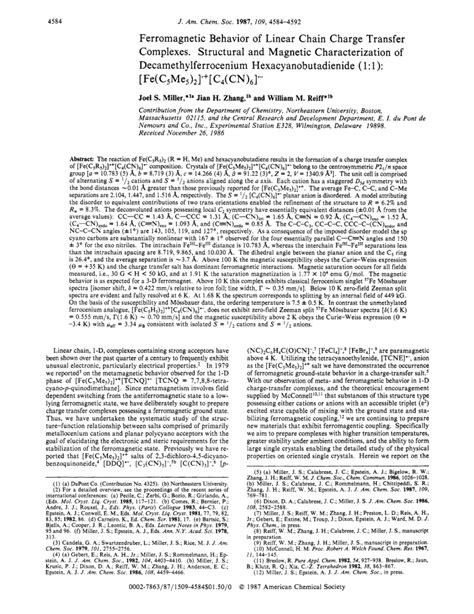 Ferromagnetic Behavior Of Linear Chain Charge Transfer Complexes