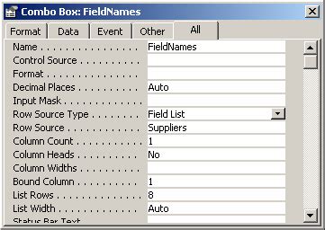 Ms Access Display Field Names In A Combo Box