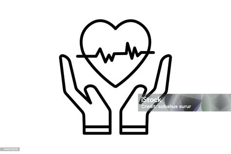 생명 보험 아이콘입니다 건강 관리 상징 심장 기호를 들고 있는 손 건강 보험과 관련된 아이콘입니다 선 아이콘 스타일 디자인입니다 간단한 벡터 디자인 편집 가능 개념에 대한