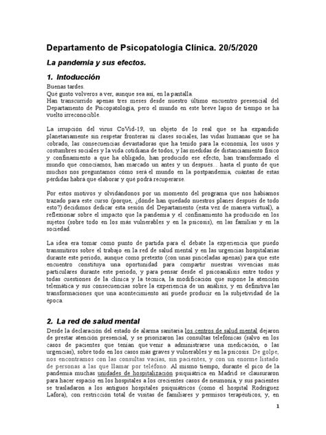 La Pandemia Y Sus Efectos Pdf Suicidio Experiencia