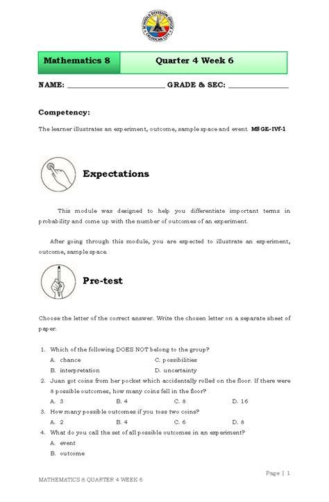 Math 8 Q4 Week 6 Math 8 Lesson Page 1 Name