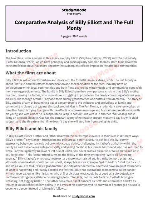 Comparative Analysis Of Billy Elliott And The Full Monty Free Essay Example