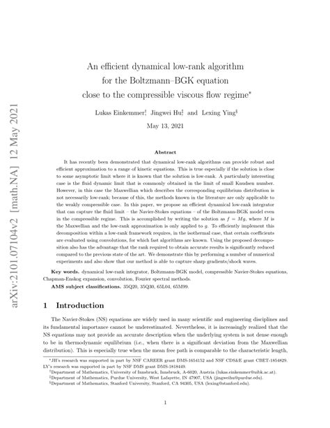 PDF An Efficient Dynamical Low Rank Algorithm For The Boltzmann BGK