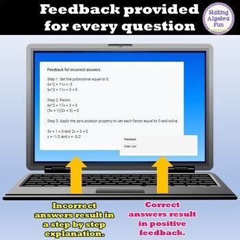 ALGEBRA Solving Quadratic Equations Factoring Self Grading Digital