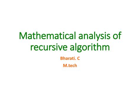 Mathematical Analysis Of Recursive Algorithm Ppt