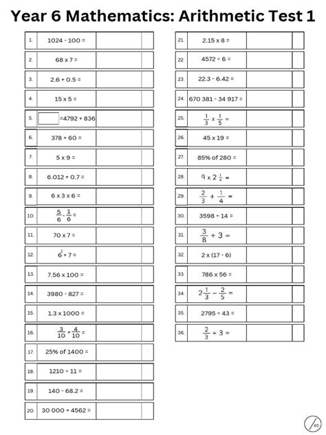 Year 6 Arithmetic Paper 1 Pdf
