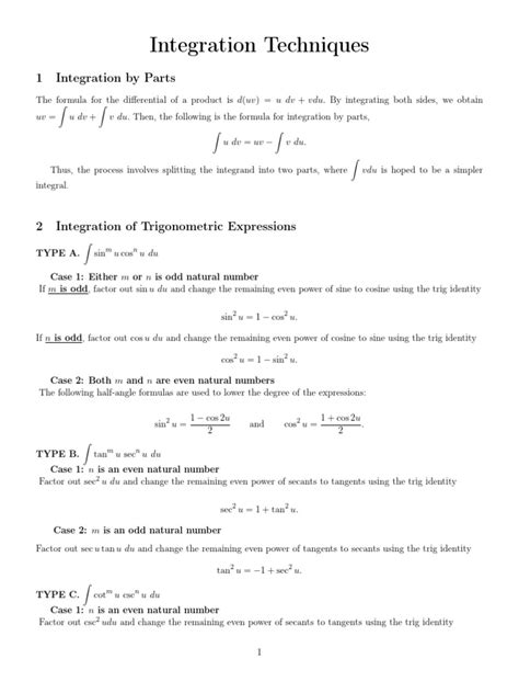 Techniques Of Integration Pdf Trigonometric Functions Factorization