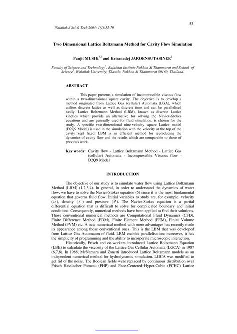 Pdf Two Dimensional Lattice Boltzmann Method For Cavity Flow Dokumentips