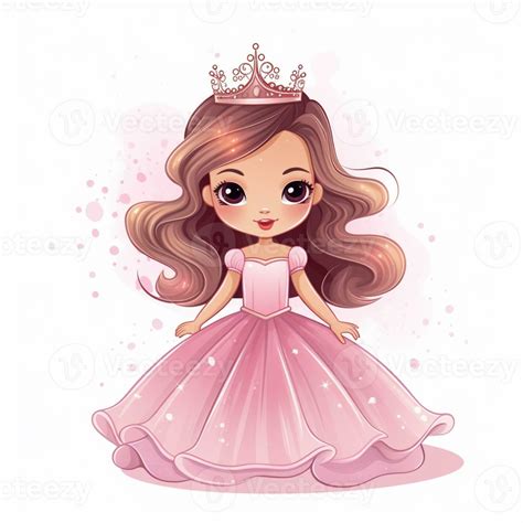 Cartoon Princess In Pink Dress With Tiable And Tiable Generative Ai