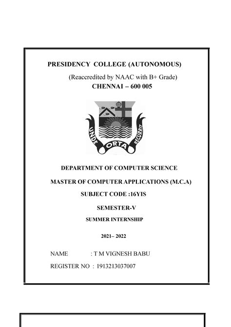 Vignesh Babu Internship Report Presidency College Autonomous
