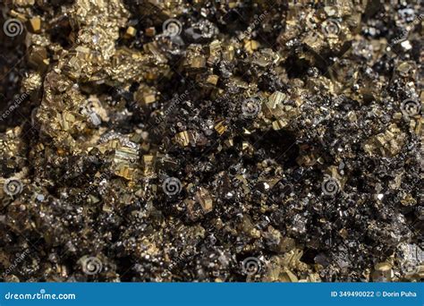 Pyrite Mineral Flower Black And Golden Color Soft Focus Close Up