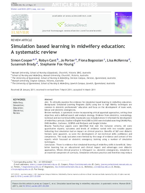 pdf simulation based learning in midwifery education a systematic review