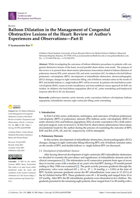 Pdf Balloon Dilatation In The Management Of Congenital Obstructive Lesions Of The Heart