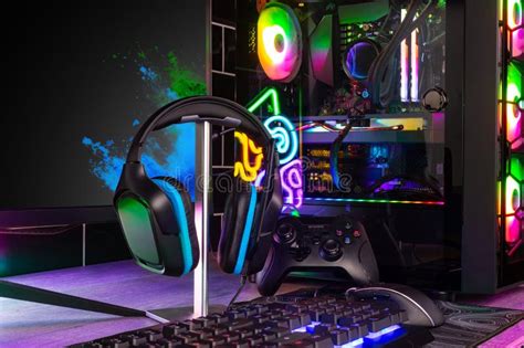 Colorful Gaming Pc Desk With Bright Raimbow Led Computer Gamepad Mouse