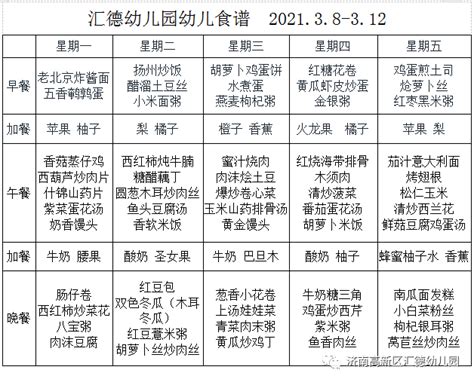 济南高新区汇德幼儿园下周幼儿食谱