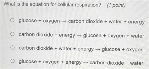 Solved What Is The Equation For Cellular Respiration 1 Point