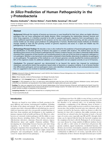 Pdf In Silico Prediction Of Human Pathogenicity In The γ Proteobacteria