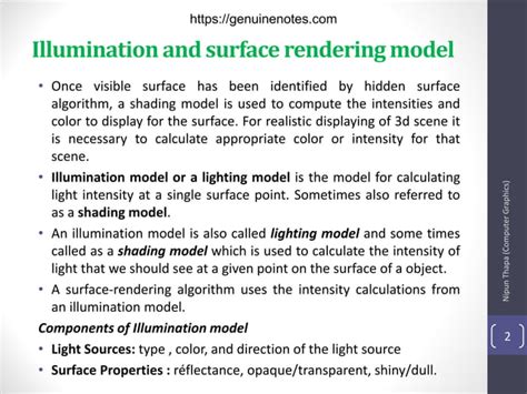 Unit 6 Illumination Models And Surface Rendering Methodspdf 3 D