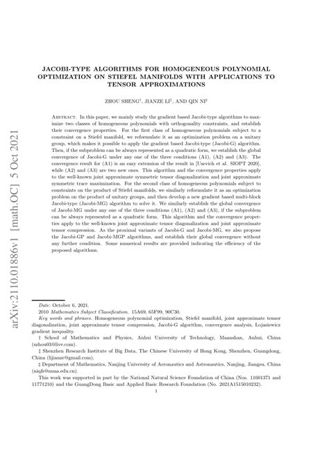 pdf jacobi type algorithms for homogeneous polynomial optimization on
