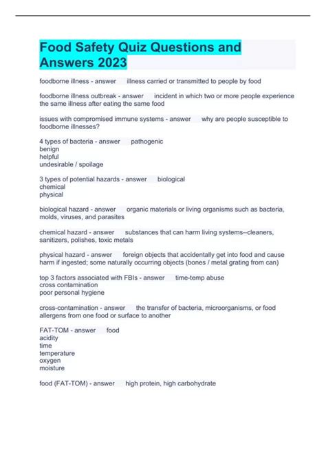 Food Safety Quiz Questions And Answers 2023 Food Safety Stuvia Us